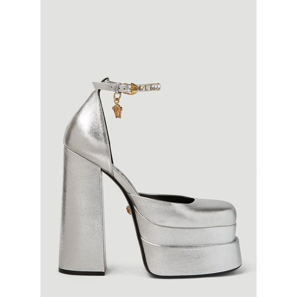 Versace | Shoes | Versace Metallic Medusa Aevitas Platforms Pumps In ...